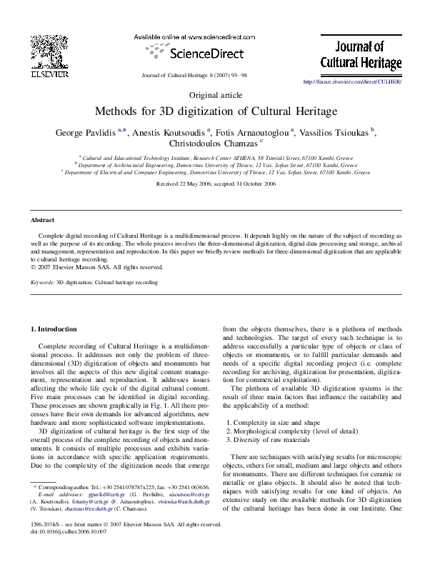 (PDF) Methods for 3D digitization of Cultural Heritage