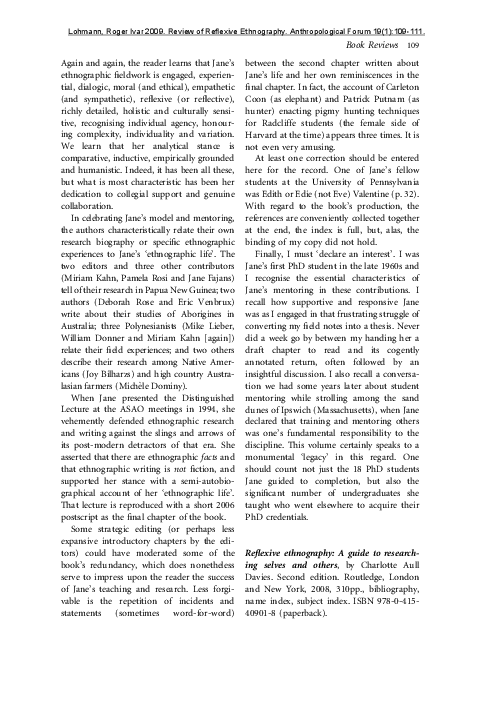 (PDF) Review of Reflexive Ethnography: A Guide to Researching Selves ...