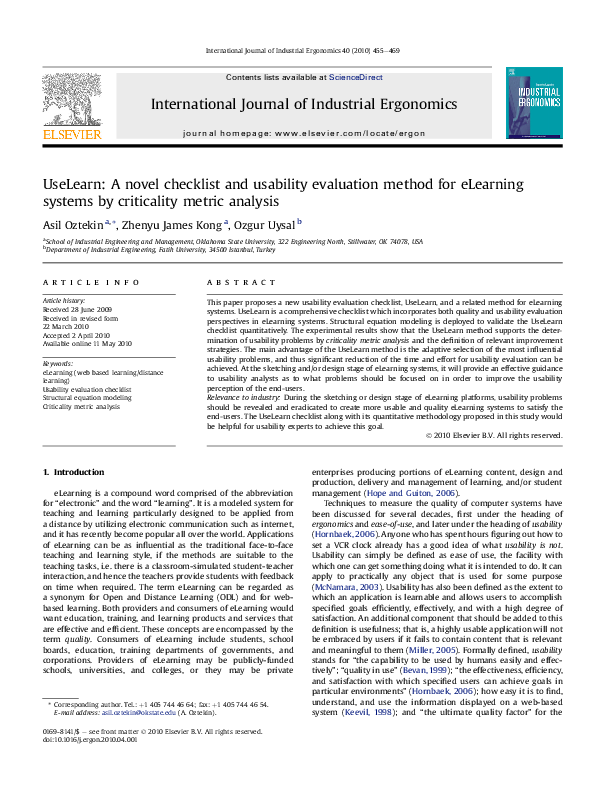 (PDF) UseLearn: A novel checklist and usability evaluation method for ...