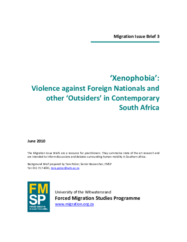 (PDF) ‘Xenophobia’: Violence against Foreign Nationals and other ...