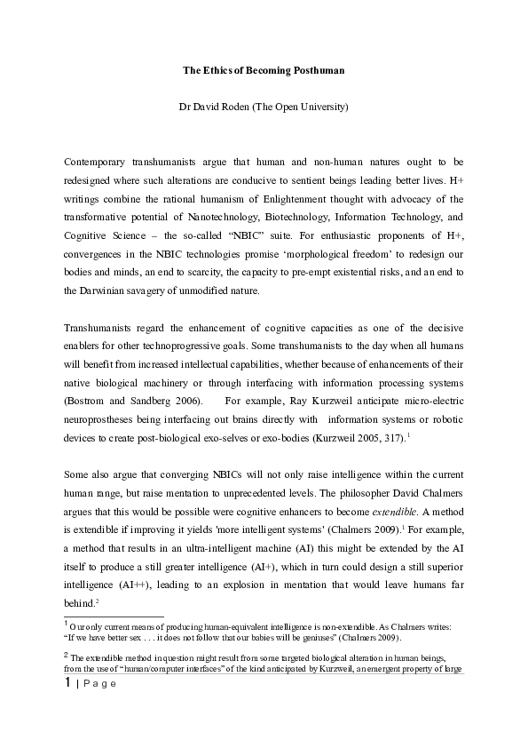 (PDF) The Ethics of Becoming Posthuman