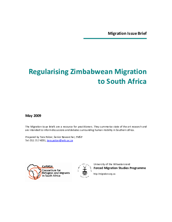 (PDF) Migration Issue Brief 1: Regularising Zimbabwean Migration to ...