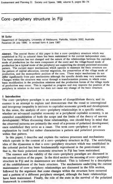 Pdf Core Periphery Structure In Fiji