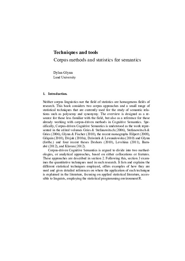 (PDF) Techniques and tools. Corpus methods and statistics for semantics