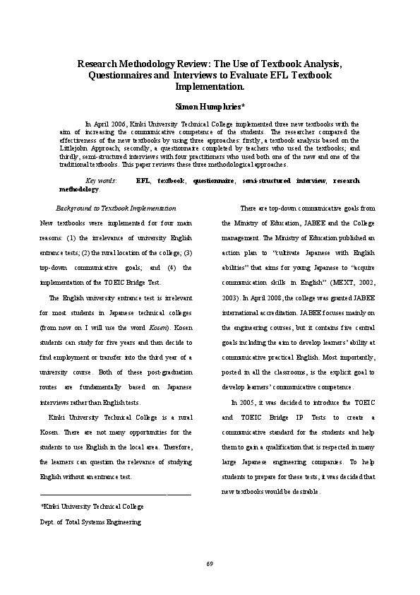 (PDF) Research methodology review: The use of textbook analysis ...