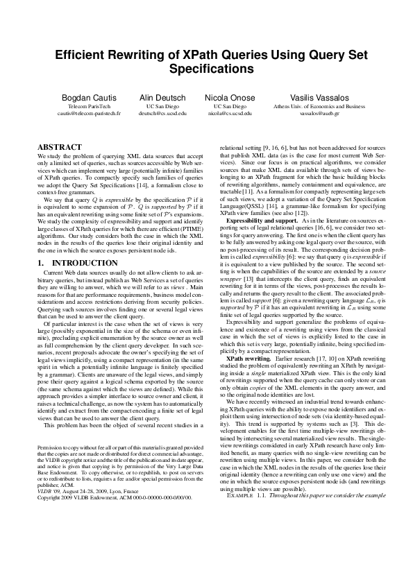 (PDF) Efficient Rewriting of XPath Queries Using Query Set Specifications