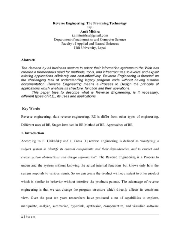 (DOC) Reverse Engineering: The Promising technology