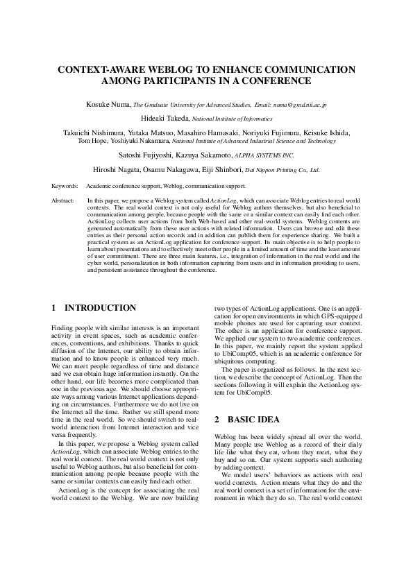 (PDF) Context-Aware Weblog to Enhance Communication Among Participants ...