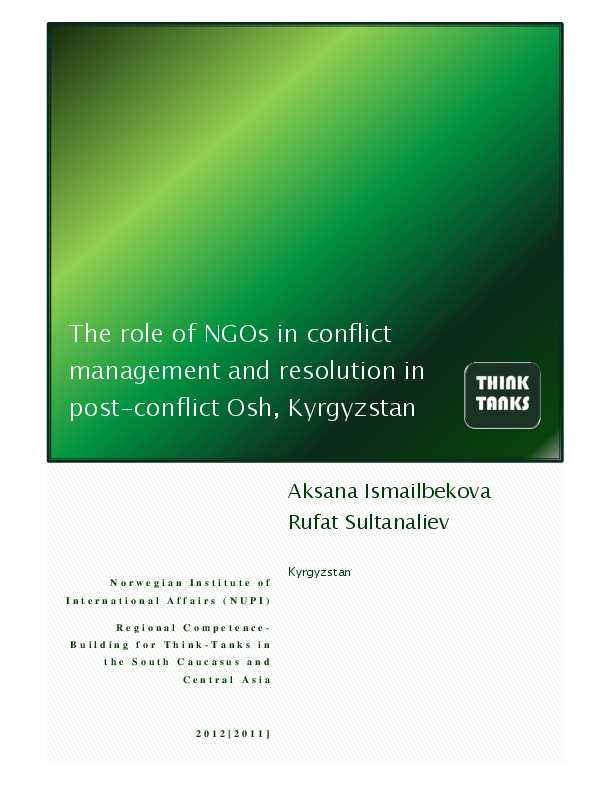 (PDF) The role of NGOs in conflict management in post conflict Osh