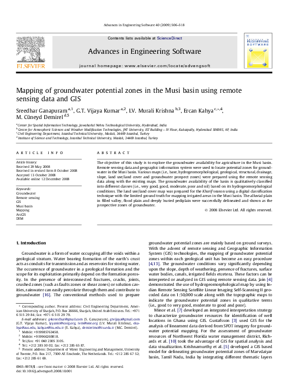 Pdf Mapping Of Groundwater Potential Zones In The Musi Basin Using Remote Sensing Data And Gis
