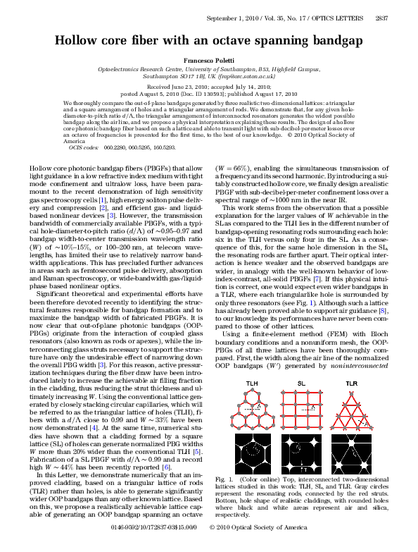 (PDF) Hollow core fiber with an octave spanning bandgap