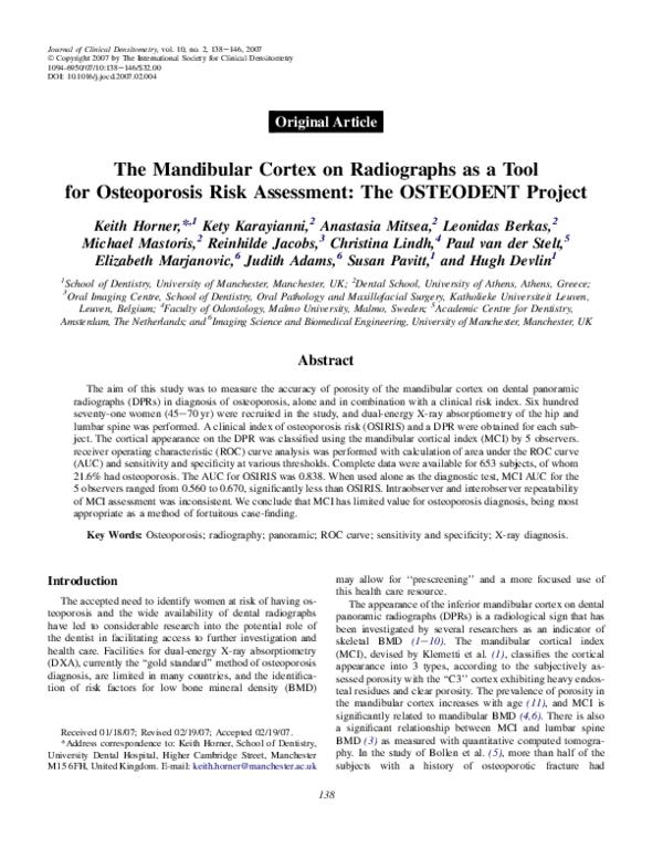 (PDF) The mandibular cortex on radiographs as a tool for osteoporosis ...