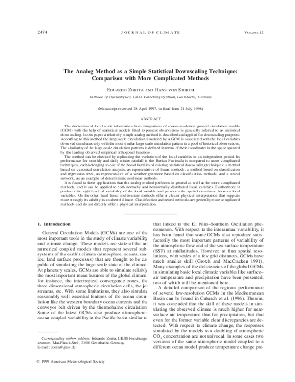 (PDF) The Analog Method as a Simple Statistical Downscaling Technique: Comparison with More ...