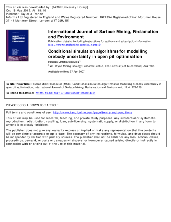 Pdf Conditional Simulation Algorithms For Modelling Orebody