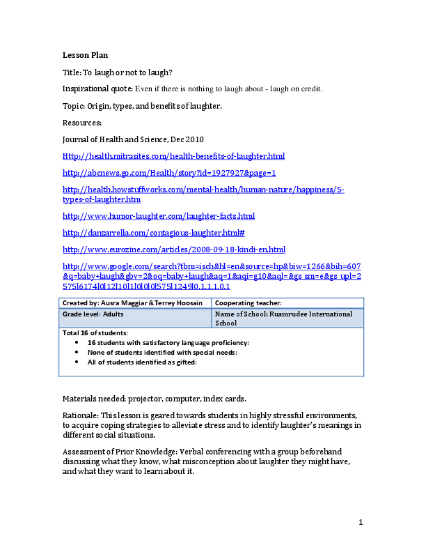 (DOC) Lesson Plan Laughter