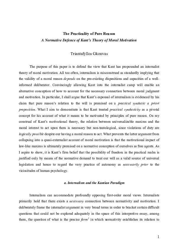 (PDF) The Practicality of Pure Reason: Kant's Theory of Moral Motivation