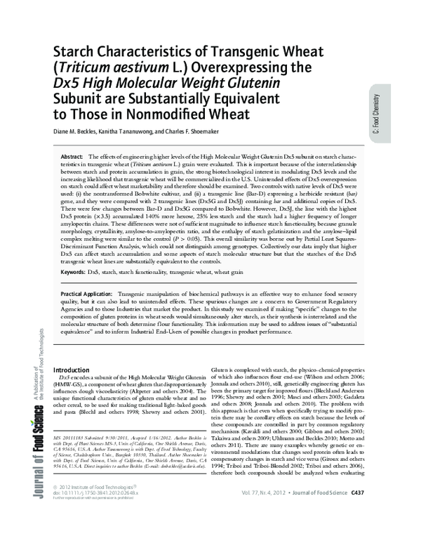 (PDF) Starch Characteristics of Transgenic Wheat (Triticum aestivum L ...