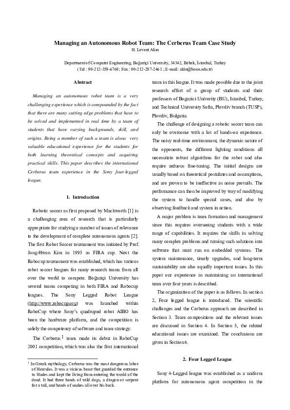 (PDF) Managing An Autonomous Robot Team: The Cerberus Team Case Study