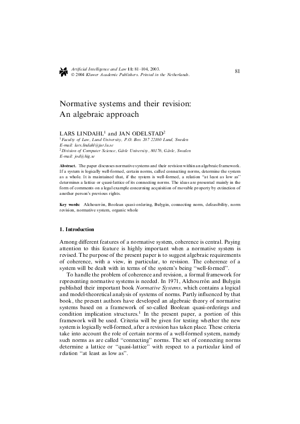 (PDF) Normative systems and their revision: an algebraic approach