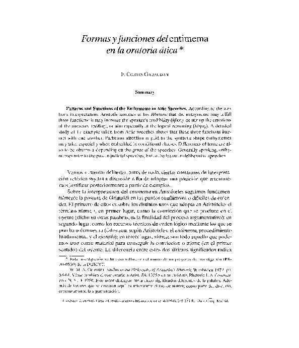 (PDF) Formas y funciones del entimema en la oratoria ática