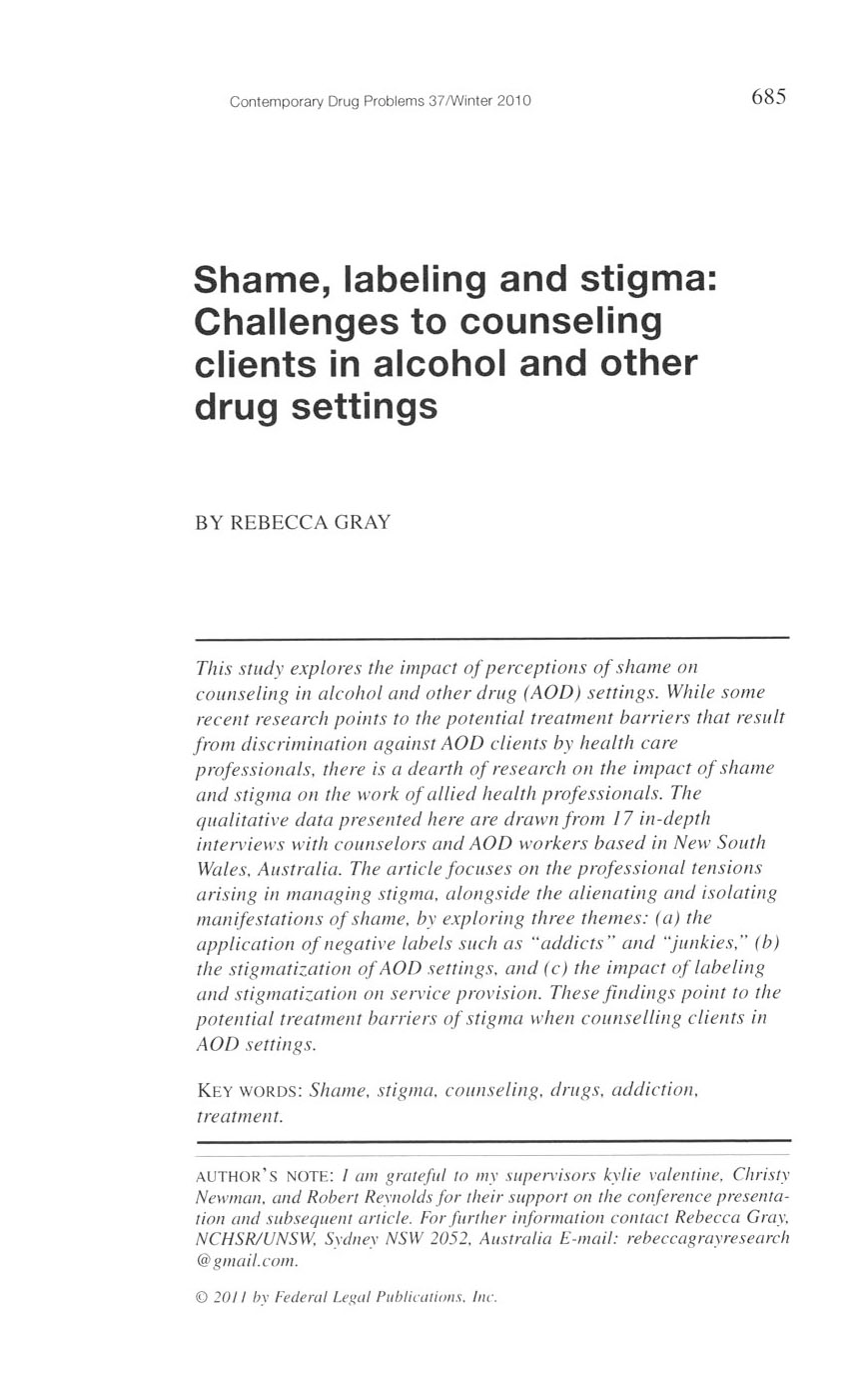 (PDF) Shame, labelling and stigma: Challenges to counselling clients in ...