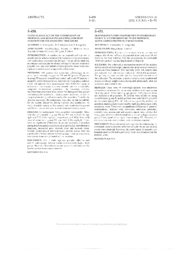 (PDF) Clinical efficacy of the combination of propofol and ketamine ...