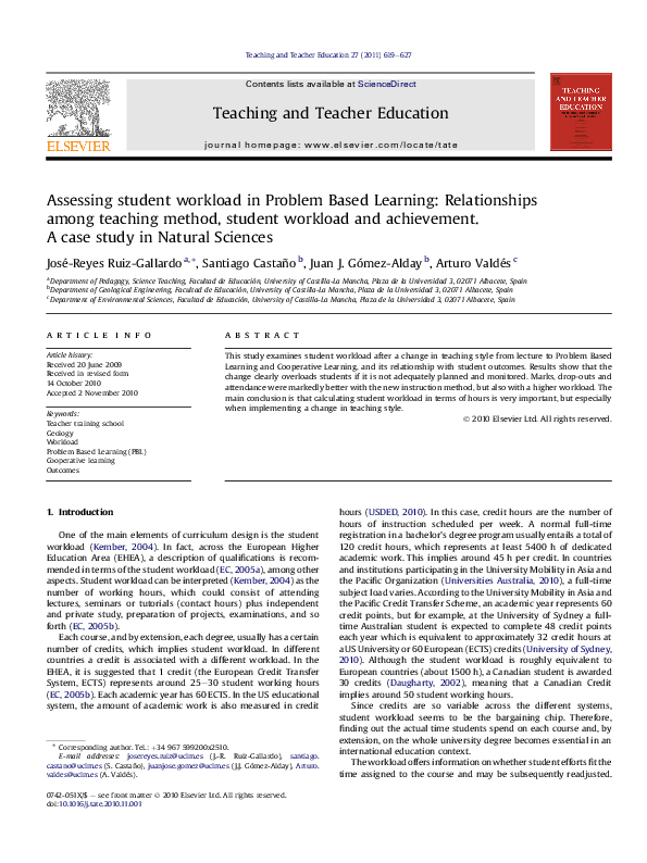 (PDF) Assessing student workload in Problem Based Learning ...