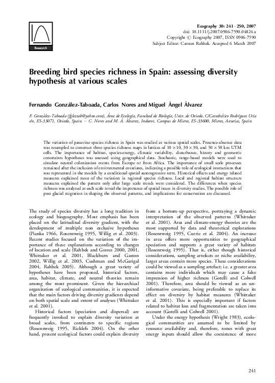 (PDF) Breeding bird species richness in Spain: assessing diversity ...