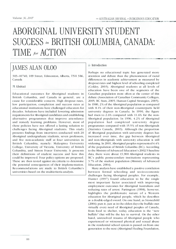(PDF) Oloo, James A. (2007). Aboriginal university student success in ...
