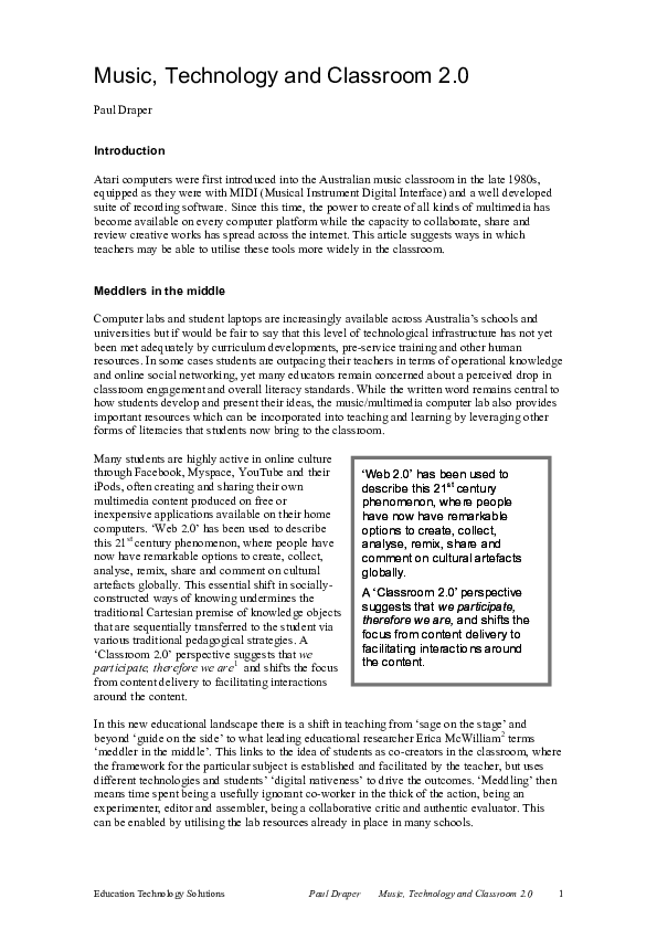 (PDF) Music, technology and classroom 2.0