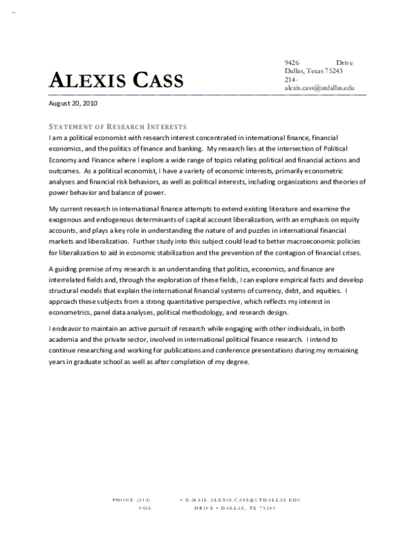 (DOC) Statement of Research Interests