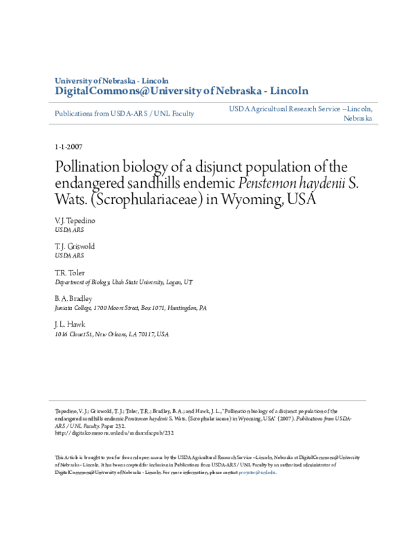 (PDF) Pollination biology of a disjunct population of the endangered ...