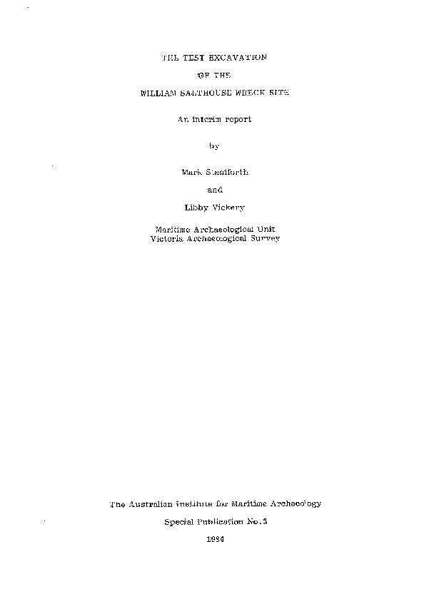 (PDF) The Test Excavation of the William Salthouse Wrecksite,