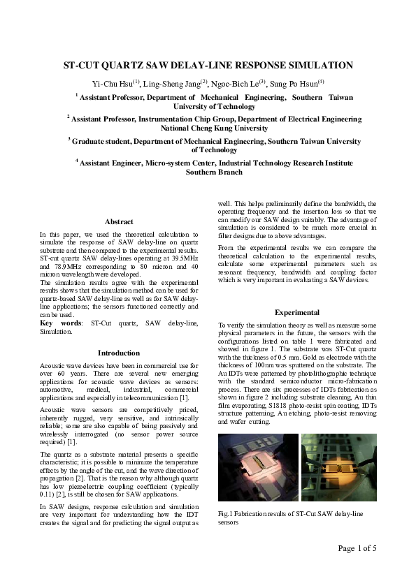 (PDF) ST-Cut Quartz Saw Delay-Line Response Simulation