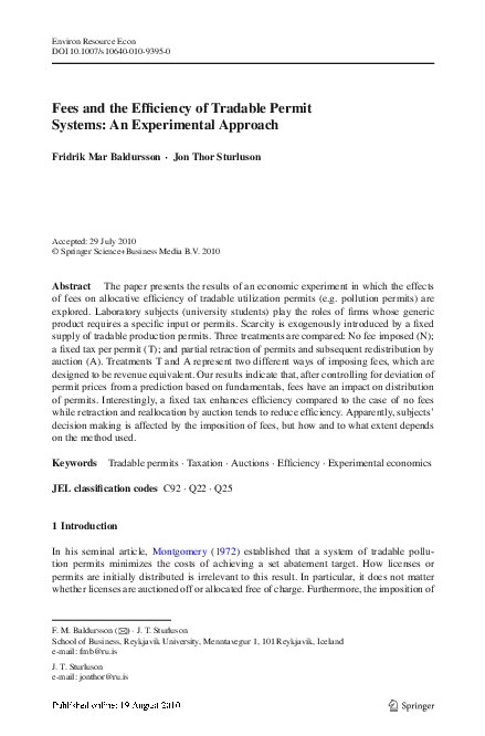 (PDF) Fees and the Efficiency of Tradable Permit Systems: An ...