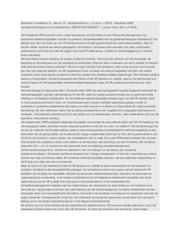 (PDF) Boekbespreking: Handboek HRM: competentiemanagement en arbeidsrecht