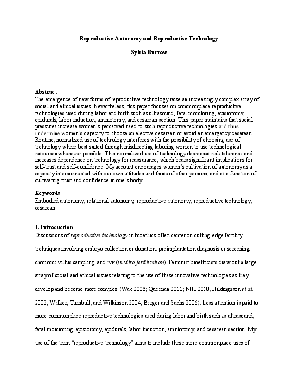 (DOC) Reproductive Technology and Reproductive Autonomy