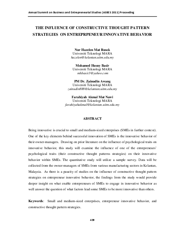 (PDF) THE INFLUENCE OF CONSTRUCTIVE THOUGHT PATTERN STRATEGIES ON ...