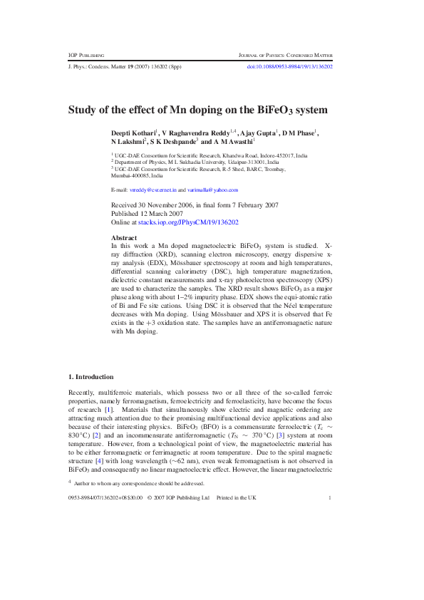 (PDF) Study of the effect of Mn doping on the BiFeO3 system