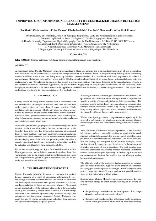 (PDF) Improving geo-information reliability by centralized change detection management