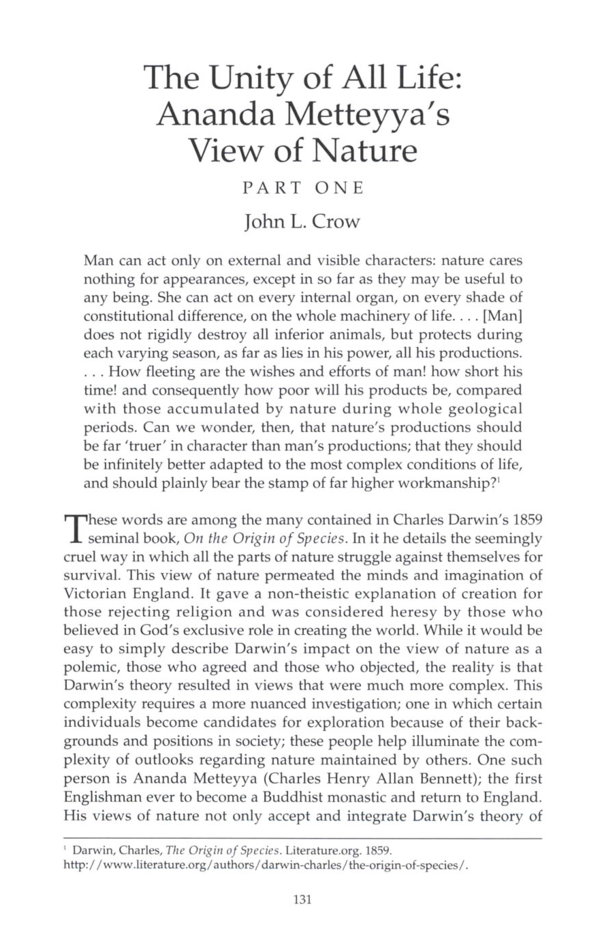 (PDF) The Unity of All Life: Ananda Metteyya's View of Nature