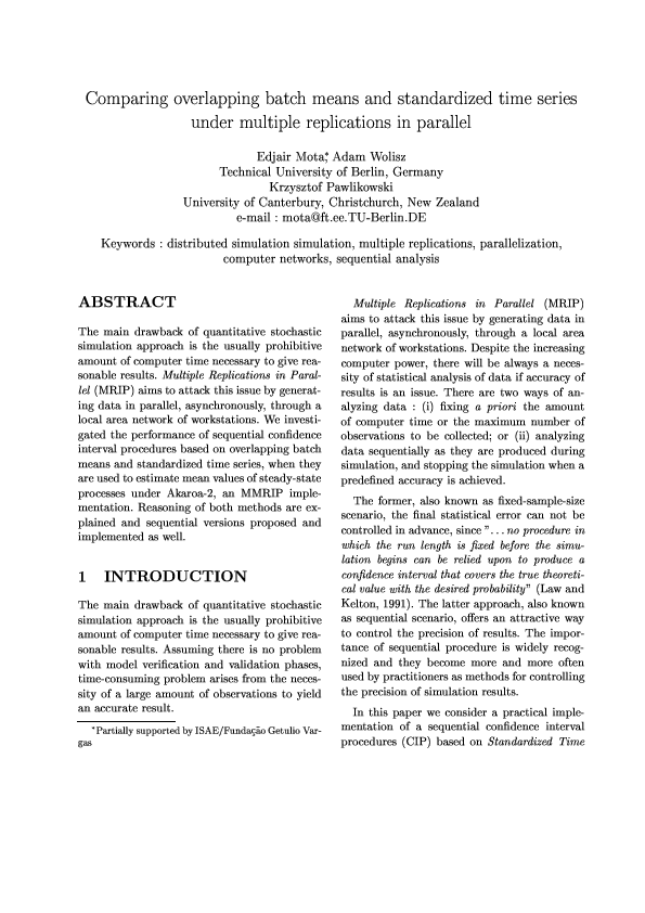 (PDF) Comparing overlapping batch means and standardized time series under multiple replications ...