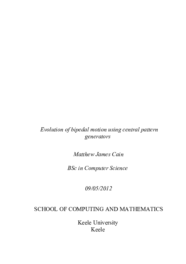 Doc Evolution Of Bipedal Motion Using Central Pattern Generators