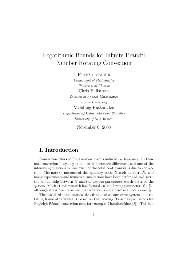 Pdf Logarithmic Bounds For Infinite Prandtl Number Rotating Convection