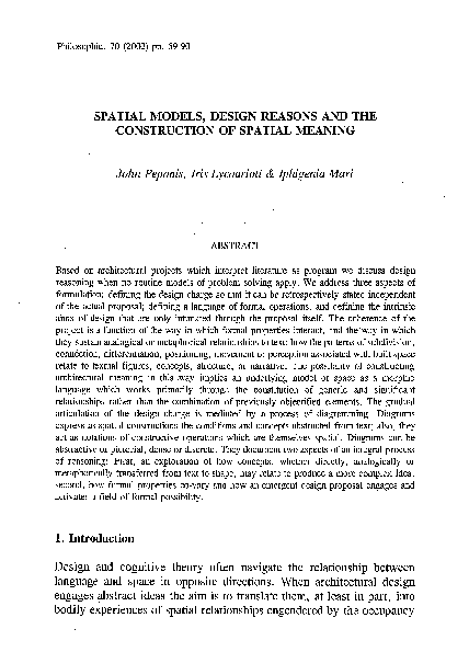 (PDF) Spatial Models, Design Reasons and the Construction of Spatial ...