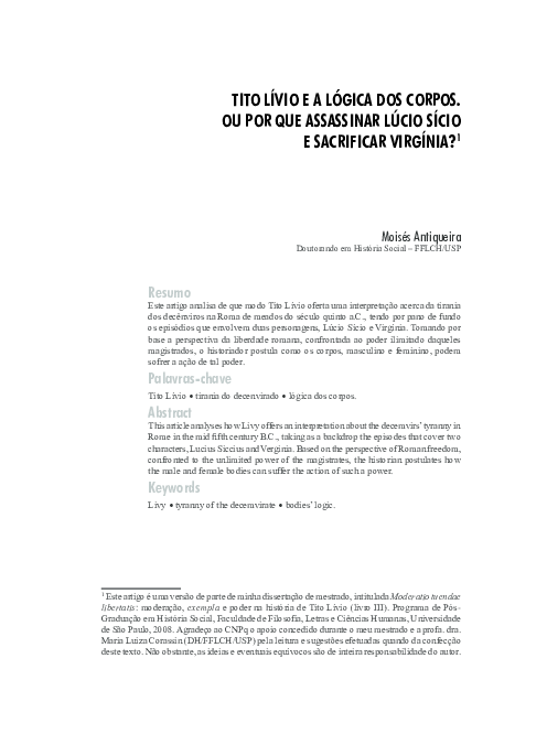 (PDF) Tito Lívio e a Lógica dos Corpos. Ou por que assassinar Lúcio ...