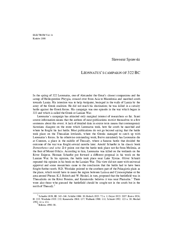 (PDF) Leonnatus's campaign of 322 BC