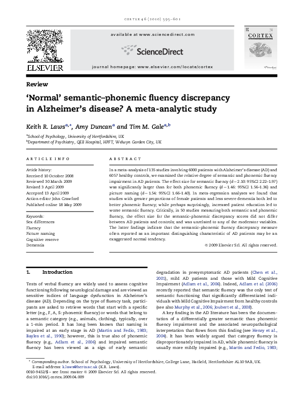 (PDF) 'Normal'Semantic-Phonemic Fluency Discrepancy In Alzheimer's ...