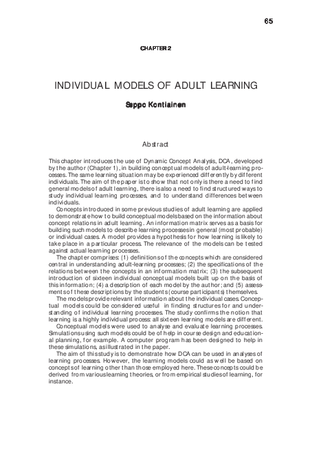 (PDF) INDIVIDUAL MODELS OF ADULT LEARNING