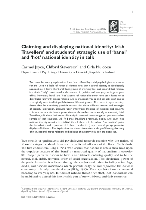 (PDF) Claiming and displaying national identity: Irish Travellers' and ...